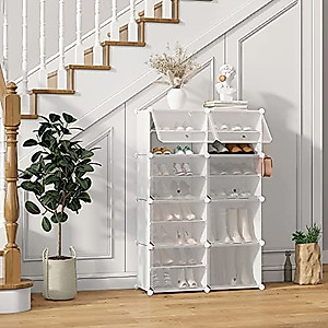 UNZIPE Shoe Rack, 8-Tier Shoe Storage Cabinet 16 Pair Free Standing Shoe Racks Plastic Shoes Shelves DIY Cube Organizer for Closet Hallway Bedroom Entryway Garage, White