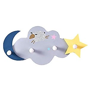 GARNECK Children Wall Hook Cartoon Star Moon Wooden Coat Holder Hook for Kids Room Home Kitchen Bathroom Over Door Hanger (Light Grey)