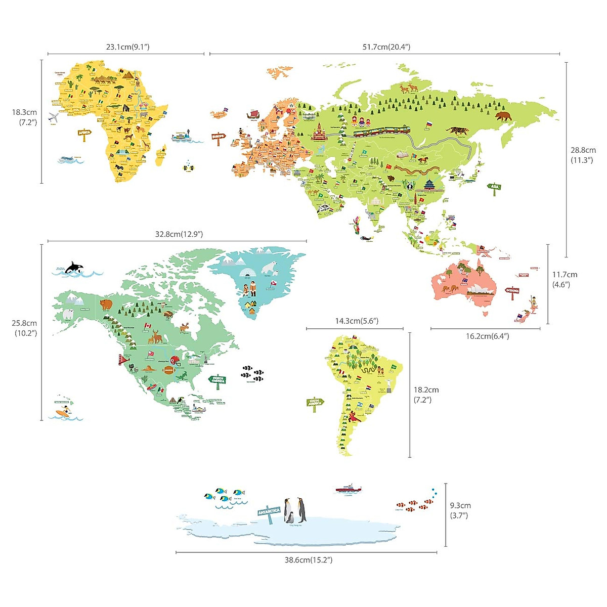 DECOWALL DWL-1616S Colourful World Map Kids Wall Stickers Wall Decals Peel and Stick Removable Wall Stickers for Kids Nursery Bedroom Living Room (Medium) d?cor