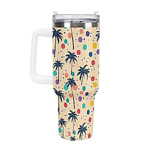 Coconut Trees-tropical Tumbler with Handle Travel Mug Water Bottle Tea Coffee Cup White-style