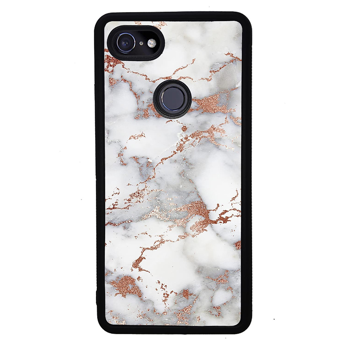 Rose Gold Marble Black Rubber Phone Case Compatible With Google Pixel 8 Pro, 8a, 8, 7, Pixel 7 Pro, 6a, Pixel 6 Pro, 6, Pixel 5, 4a 5G, 4a 4G, 4, 4 XL, 3a, 3a XL, 3, 3 XL, 2 XL, 2
