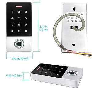 AMOCAM Fingerprint Password Access Control System with 5PCS ID Key Fobs, Fingerprint Door Lock Keypad Controller Support 10000 Users, Weatherproof, Backlight, Zinc Alloy Metal, Touch Panel