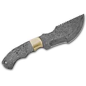Whole Earth Supply Tracker Damascus Large Knife Blank +Brass Finger Guard for Custom Making Knives Blade Blades Blanks Hunting