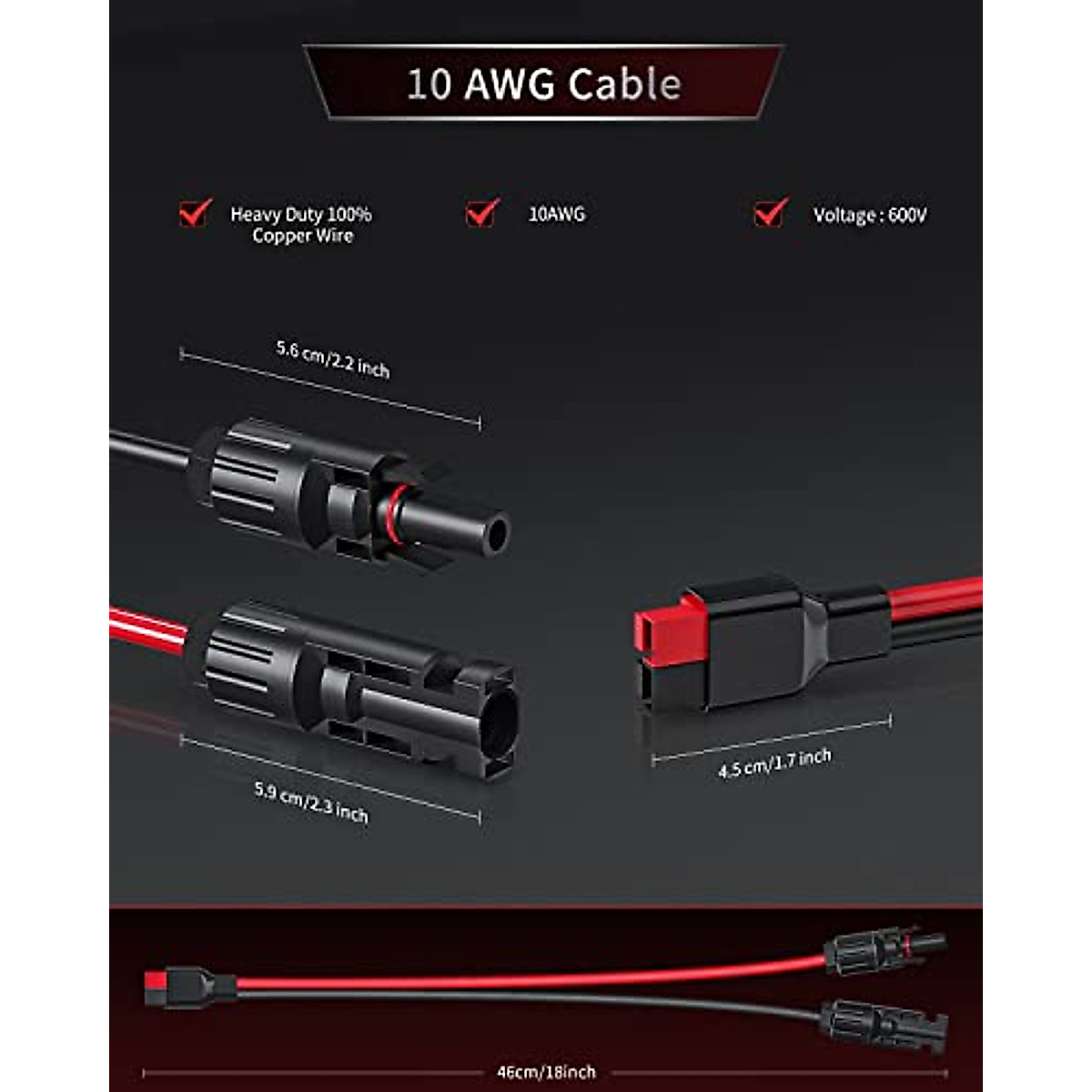 RANDPOW 10AWG Solar Panel Cable Connector to Anderson Power Pole Adapter, Solar Connectors Extension Cable Compatible with Anderson Power Pole Solar Panel for Solar Generator Power Station