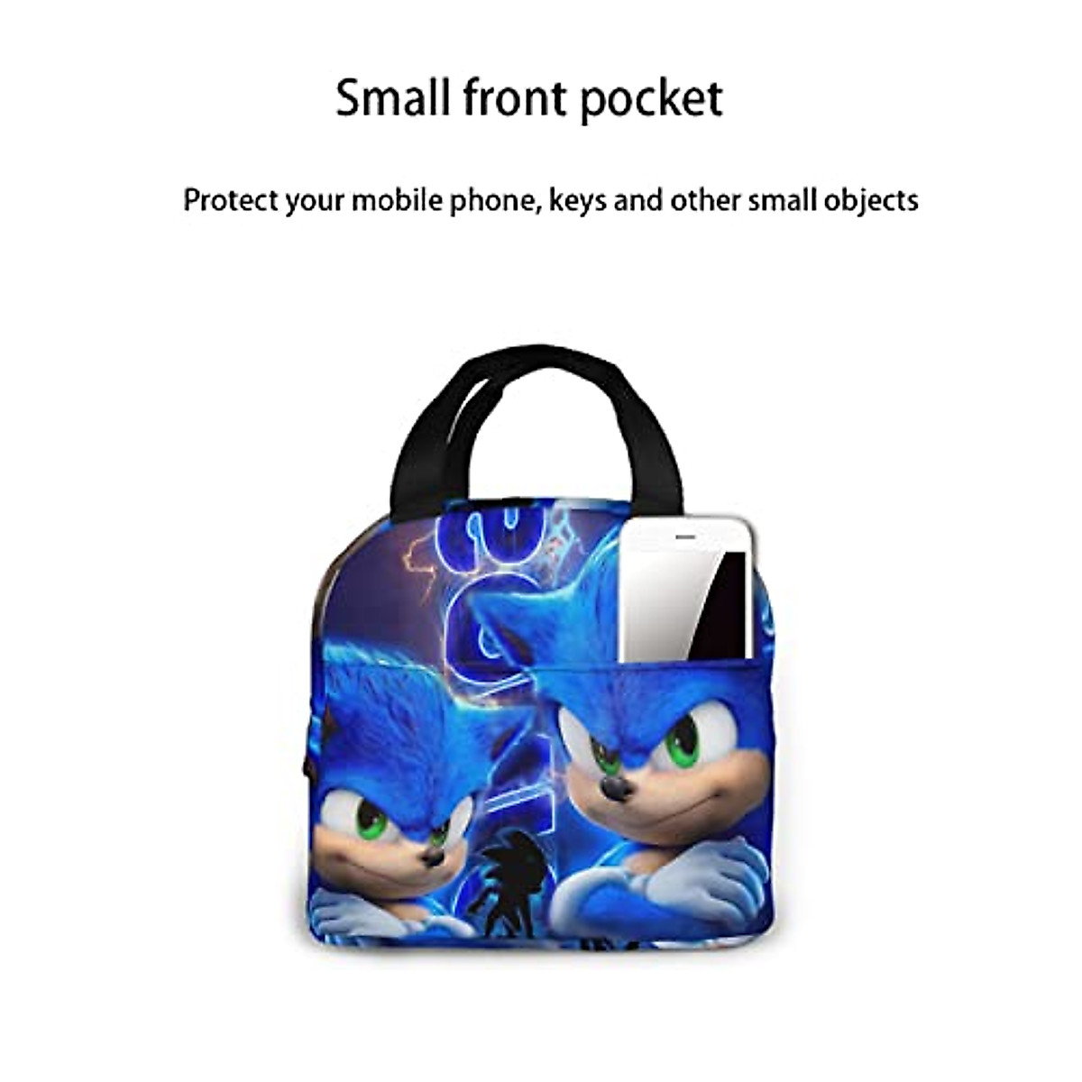 SHEFDVEG Cute Blue Lunch Bag for Boys Girls kawaii Reusable Insulated Lunch Box - Leakproof Cooler Tote Bag Freezable Lunch Bag for Office Work School