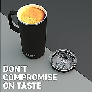 asobu Tower Ceramic Inner Coated Insulated Stainless Steel Cup for Pure Tasting Coffee with Easy Hold Handle and Lid Fits Standard Cup Holders 20 Ounce Travel Mug (Matt Black)