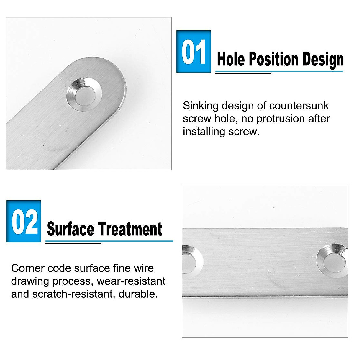 uxcell 50mm 20pcs Straight Bracket Stainless Steel Flat Brace Fastener Brackets Corner Edge Protector Support with Screws for Furniture