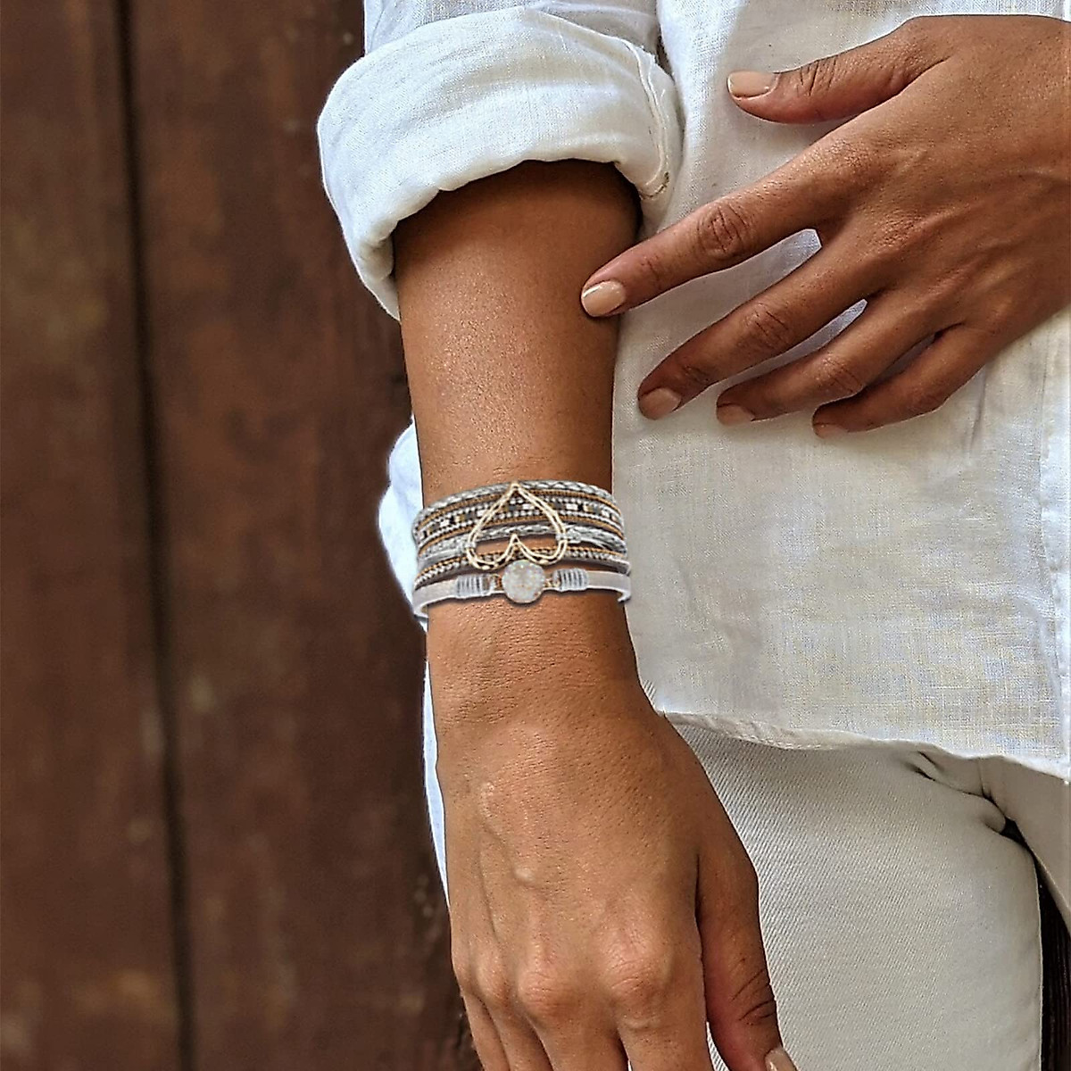 Long tiantian Bracelets for Women Trendy Stackable Leather Wrap Heart Bracelet Boho Jewelry s for Women