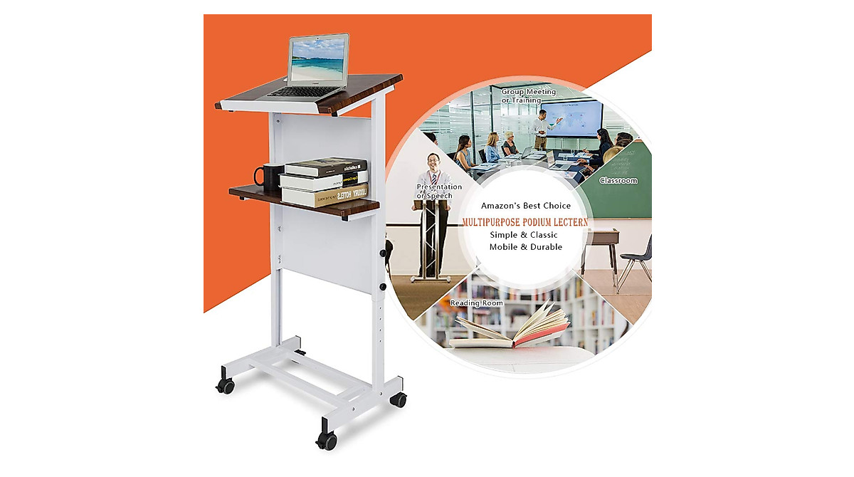 Bonnlo Mobile Lectern | Adjustable Portable Podium for Presentations