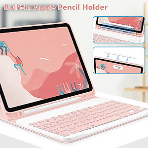 GOKOCO Keyboard case for iPad Air 6th 11 inch 2024 M2,iPad Air 5th Gen 10.9 Inch Keyboard Case 2022,Detachable Bluetooth Keyboard Cover for iPad Air 4th Gen 2020 with Pencil Holder,Auto Sleep-Pink