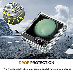 VEGO for Samsung Galaxy Z Flip 5 Case with Screen Protector, TPU Crystal Clear Case, Ultra Slim, Wear-Resistant, Spray Paint Bumper Cover Case for Flip 5 Phone Case - Full Clear