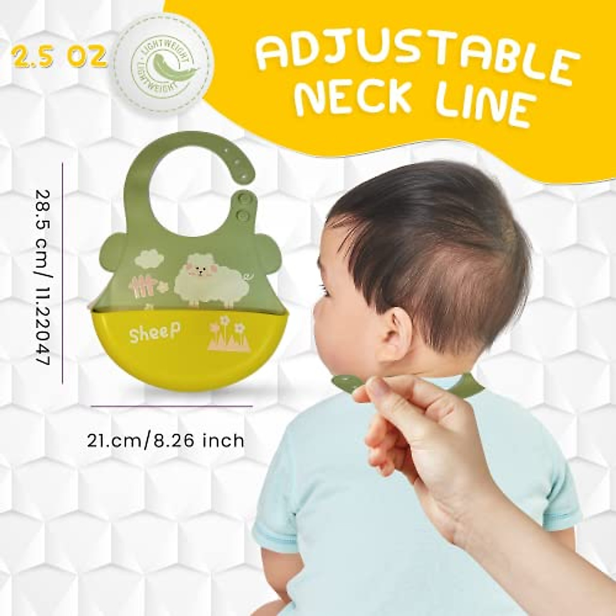 NUGEMS Silicone Baby Bibs for Babies & Toddlers (6-72 months) Silicone Bibs for Boy, Girls, Baby Gifts, Baby Shower Gifts 2 Pack(Pink and Yellow)