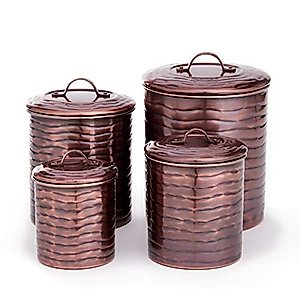 Old Dutch 4 Pc. Antique Copper Wave Canister Set, 4 Qt, 2 Qt, 1½ Qt, 1 Qt., 4Qt., 2Qt., 1½Qt., 1Qt.