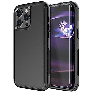 Diverbox for iPhone 15 Pro Max Case [Shockproof] [Dropproof] [Tempered Glass Screen Protector ],Heavy Duty Protection Phone Case Cover for Apple iPhone 15 pro max 6.7 inch (Black -3in1)