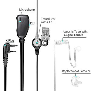 Walkie Talkie Earpiece with MIC 2 Pin Acoustic Tube Headset Two Way Radio Earpiece for BF-888S AR-5 UV-5R H-777 TW-325 Two Way Radio (6 Pack)