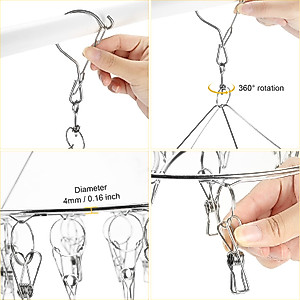 [2 Pack] Folding Clothes Drying Hanger with 72 Clips Totally, Stainless Steel Space Saver Washline Dryer Rack with Peg for Sock, Underwear, Baby Clothes and Delicate Washes