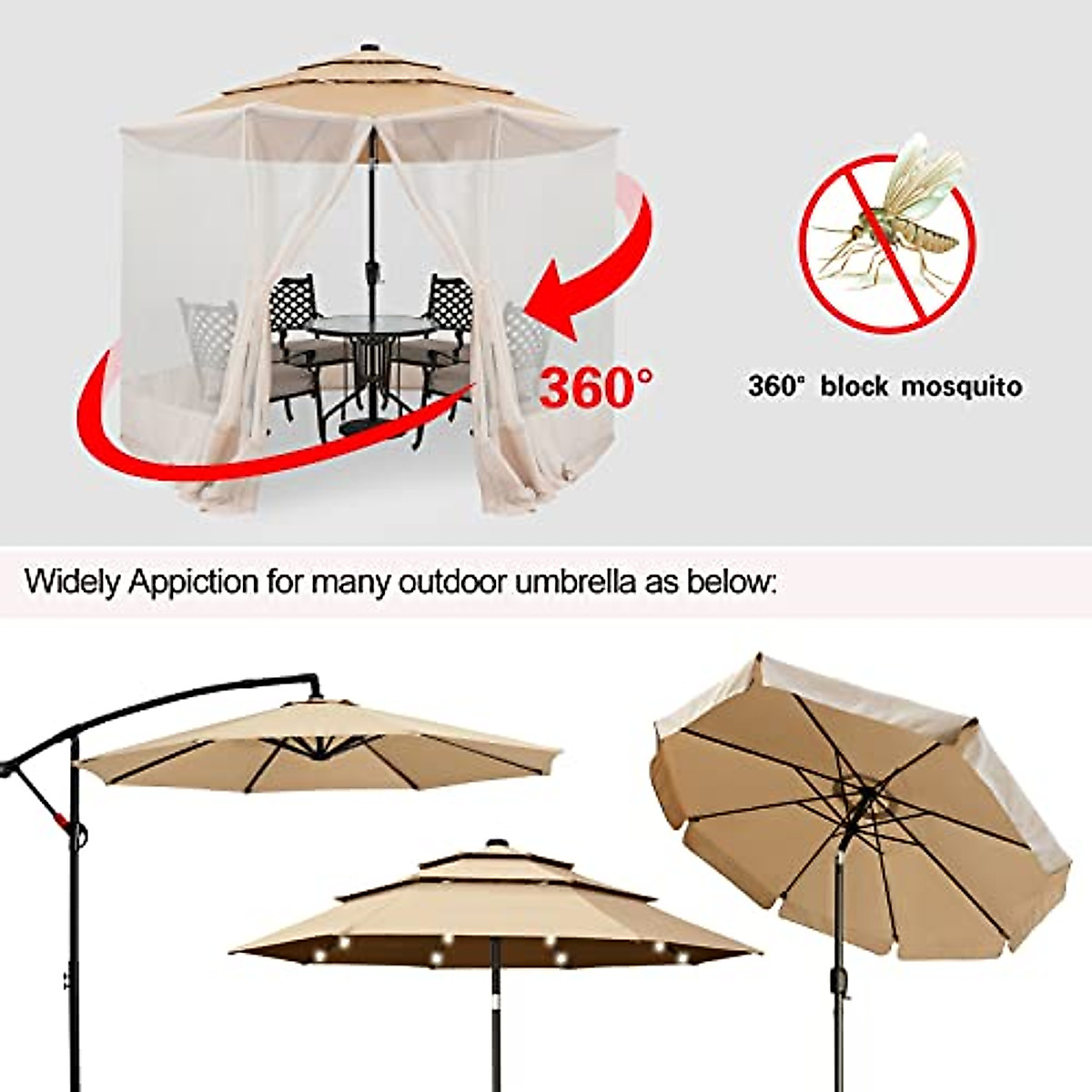OUTDOOR WIND Upgrade 9FT-11FT Patio Umbrella Netting Beige