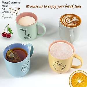 MagiCeramic 18 Oz Coffee Mug Yellow Tazas De Cafe Bonitas Microwave Large Clay Line Art Simple Modern Cup Fancy Diner Latte Personalized Artsy Gifts for Women Men, Yellow