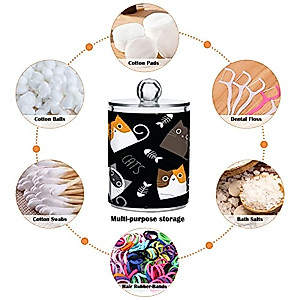 xigua Black Cat Qtip Holder 2 Pack, 14 oz Apothecary Jars Bathroom Vanity Organizer Canister for Qtips,Cotton Swabs,Cotton Balls,Cosmetic Pads,Flossers,Bath Salts