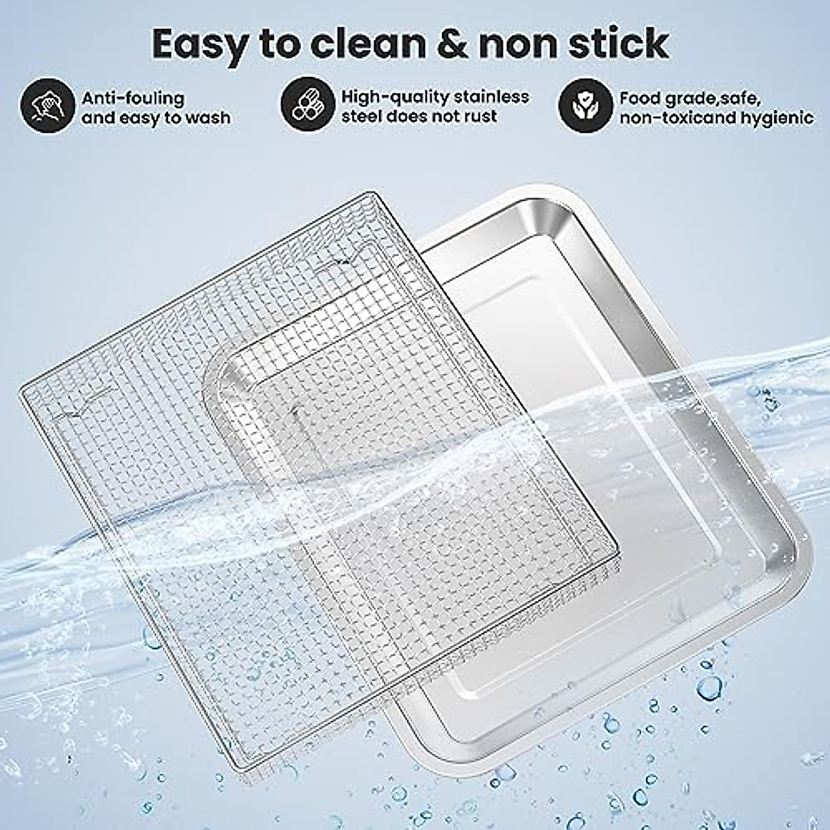 Stainless Steel Baking Tray Pan and Air Fryer Basket Compatible with Cuisinart Airfryer TOA-060 and TOA-065 for Cuisinart air fryer replacement parts