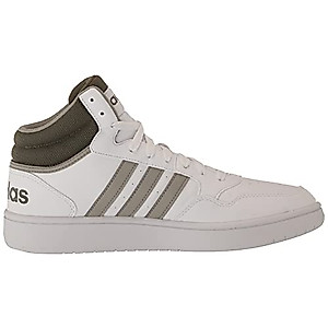 adidas Men's Hoops 3.0 Mid Basketball Shoe, White/Silver Pebble/Olive Strata, 9.5