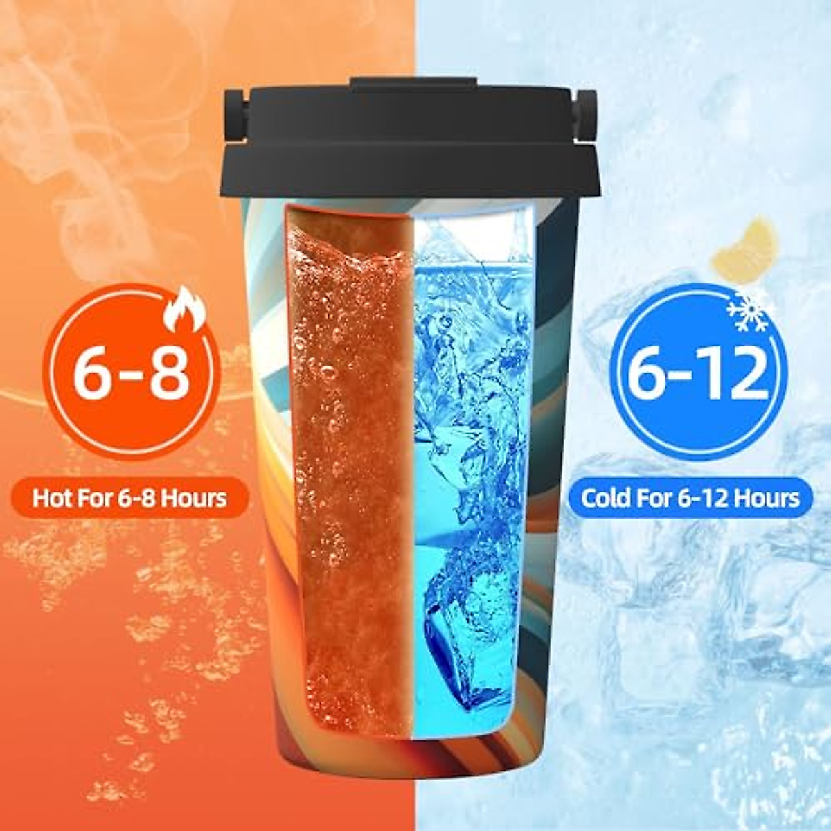WANGXUEE Striped Print 500ml Stainless Steel Travel Tumbler Double Wall Vacuum Insulated Coffee Mug