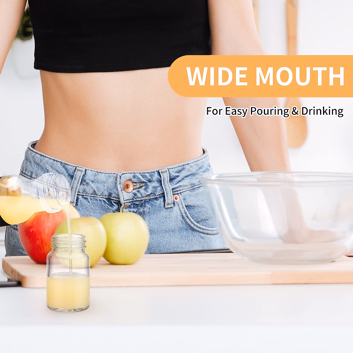 VOLCANOES CLUB 2oz Glass Jars with Lids - Glass Shot Bottles Set for Liquids, Juicing, Ginger Shot, Sample - Small Containers with Screw Caps - Clear Mini Round Bottles - Leakproof/Wide Mouth - 8 pack