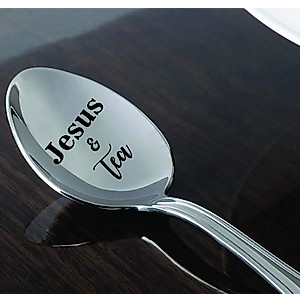 Religious Gift for Men | Jesus and Tea Spoon Gift for Mother Father | Tea Lover Gift Idea | Thanksgiving / Christmas Gift for Grandparents | Holiday Gift for Parents - 7 Inch Stainless Steel Spoon