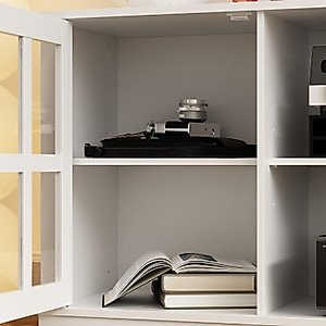 AIEGLE Entertainment Wall Unit Set with Bridge, Modern TV Stand for 70+ Inch TVs, Media Console Cabinet Glass Doors & Adjustable Shelves for Living Room Storage, White 68.1" W