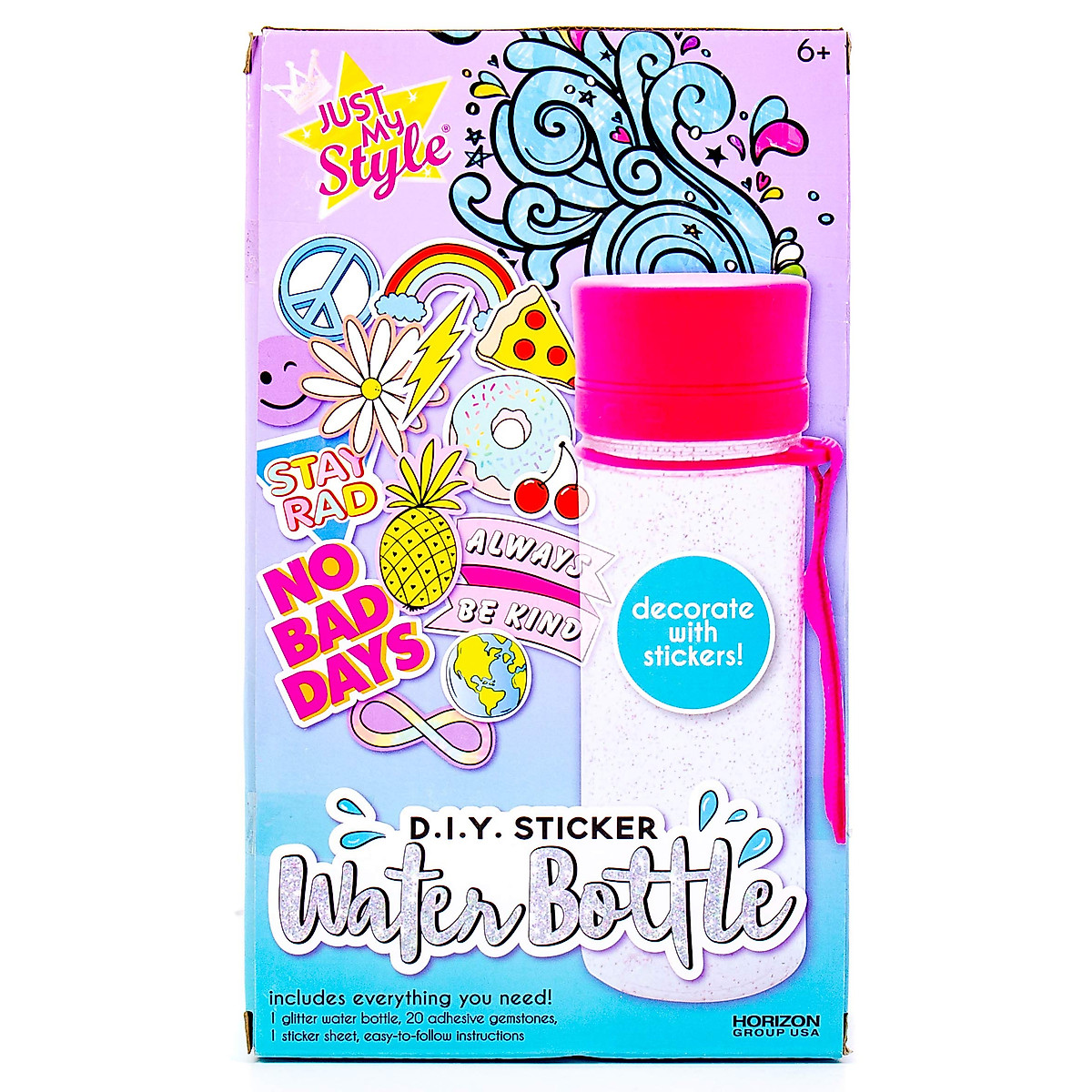Just My Style Water Bottle by Horizon Group USA, Decorate, Style & Embellish Your Own BPA Free VSCO Water Bottle. Reusable Stickers, Gemstone & Instructions Included, Pink