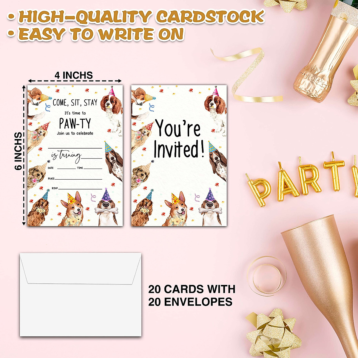 Chuxvon Puppy Dog Birthday Party Invitations, Puppy Paw-ty Birthday Invitation, Double-Sided Fill In Invites, Cute Pet Birthday Party Decorations, 20 Cards With 20 Envelopes(D02)