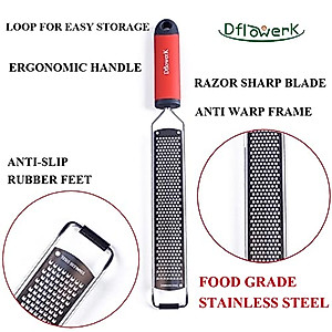 DflowerK Lemon Zester Cheese Grater Razor Sharp Stainless Steel Blade with Protective Cover Great for Lemon Parmesan Cheese Chocolate Nutmeg Garlic Ginger(Red)