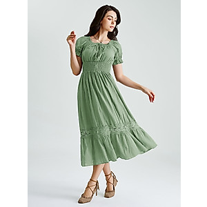 Renaissance Dress for Women Medieval Midi Length Vintage Dresses Light Green L