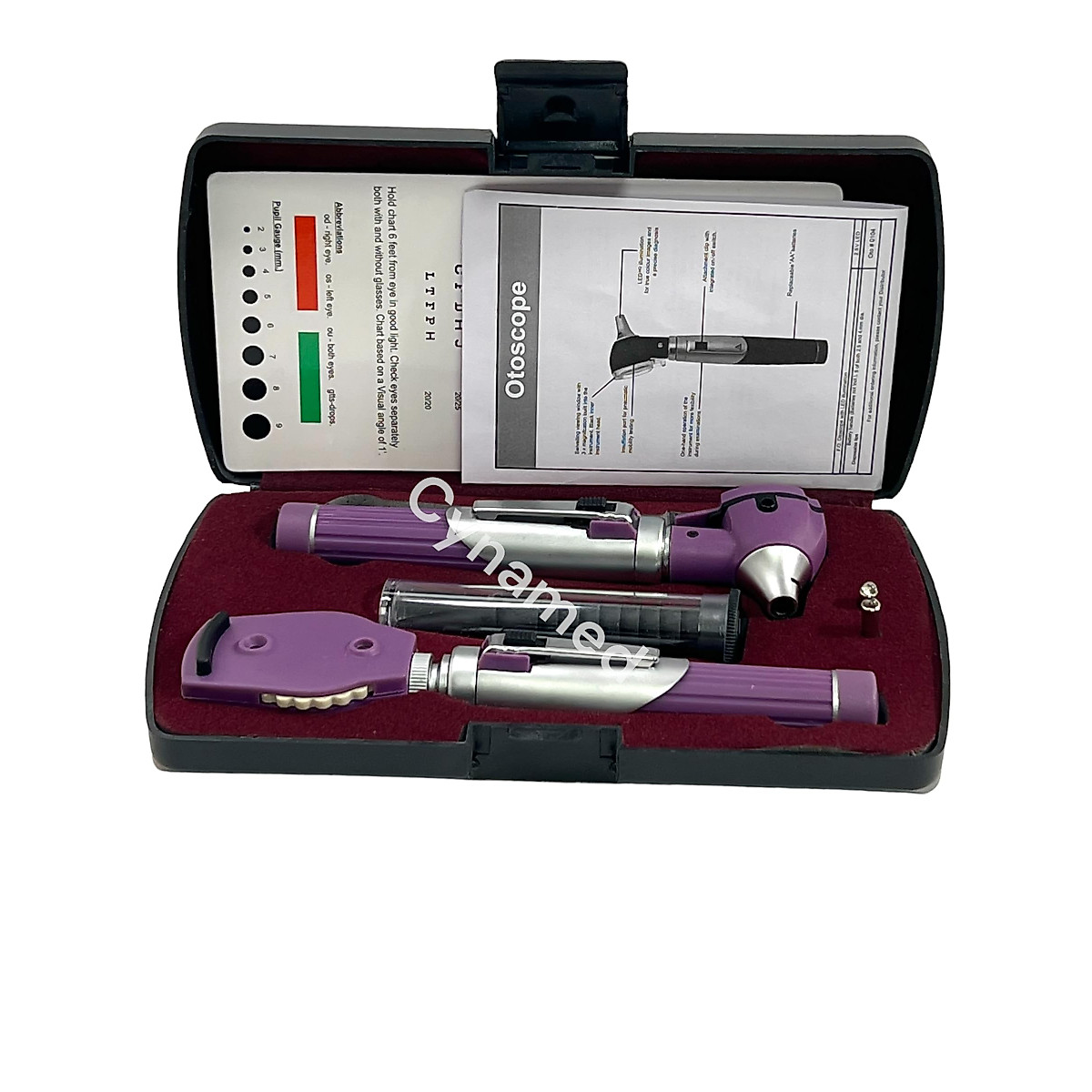Premium Double Handle Otoscope Set -Otoscope/Great for School -Cynamed (PURPLE)