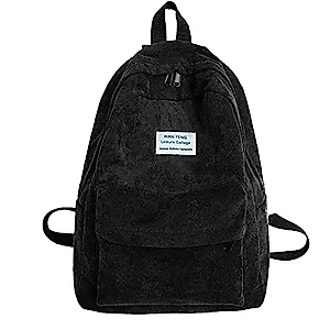 Hoce Corduroy Backpack Purse Rucksack Daypack with Anti-theft Back Pocket for Women Girls, Black
