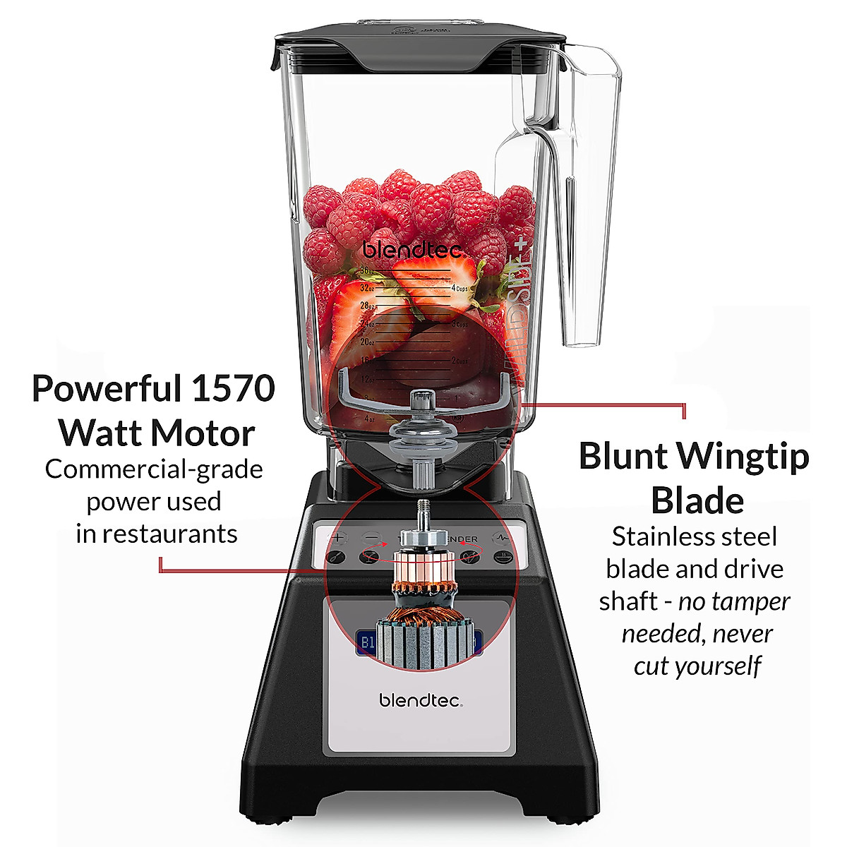 Blendtec Total Classic Original Blender - WildSide+ Jar (90 oz) and Blendtec GO™ Travel Bottle (34 oz) BUNDLE - Professional-Grade Power - 6 Pre-programmed Cycles - 10-speeds - Black