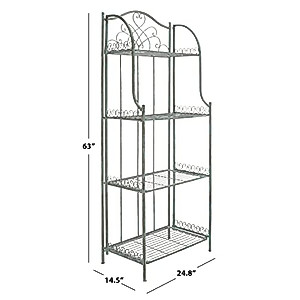 SAFAVIEH Outdoor Collection Amaris Victorian Antique Dark Green Wrought Iron 4-Tier Baker's Rack