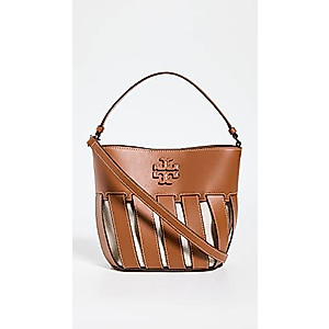 Tory Burch Women's Small McGraw Stripe Die Cut Bucket Bag, Classic Cuoio, One Size