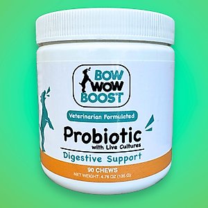 Bow Wow Boost: Dog Probiotic Treat Supplement with Live Cultures - Digestive Support - Premium Ingredients Created by Veterinarians - Soft Chews - All Ages Any Breed - 90 Count