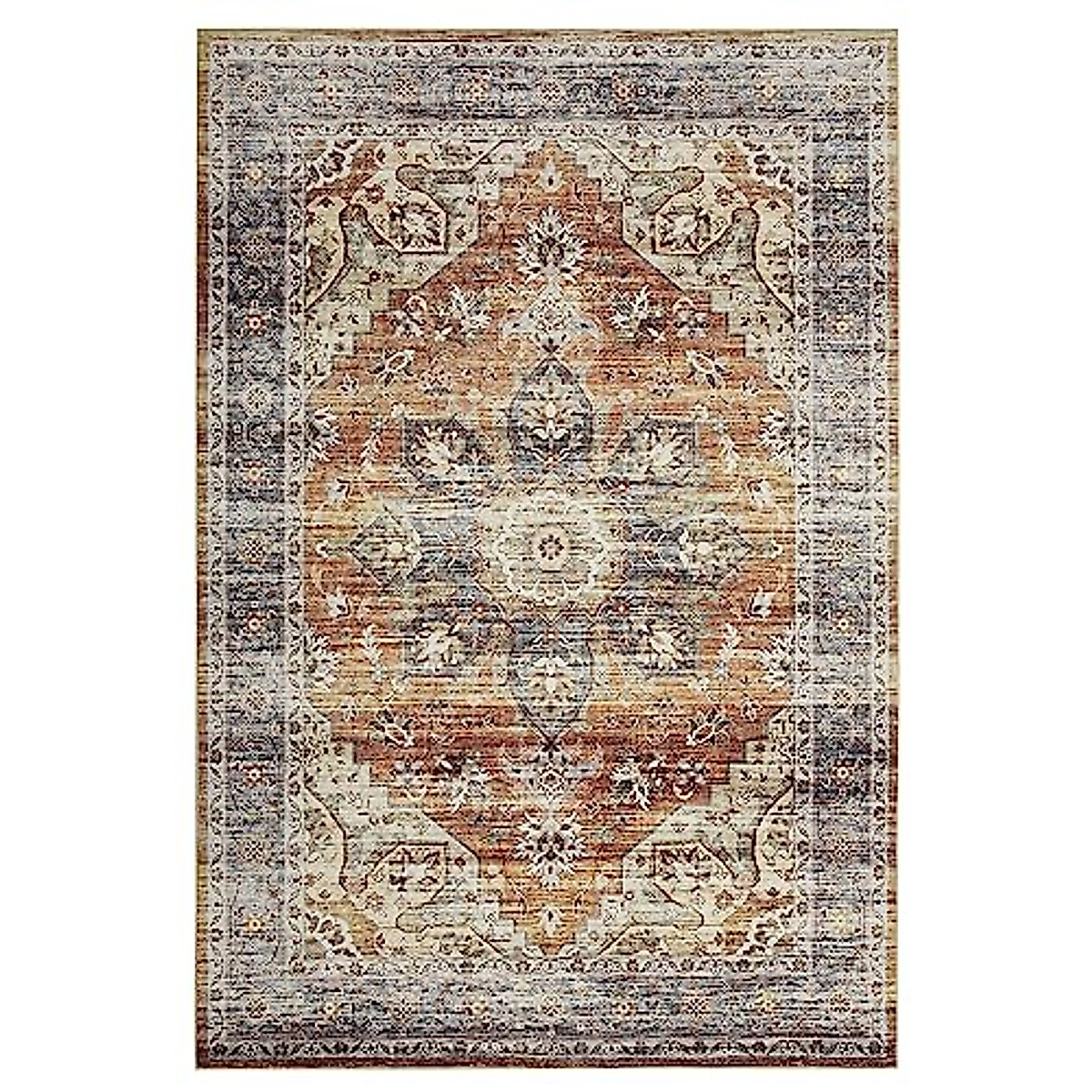 ROYHOME Area Rug 8x10 Machine Washable Rug Traditional Distressed Carpet Stain Resistant Non-Slip Floor Cover Carpet Rug Oriental Medallion Accent Rug for Living Room Bedroom Dining Room, Orange
