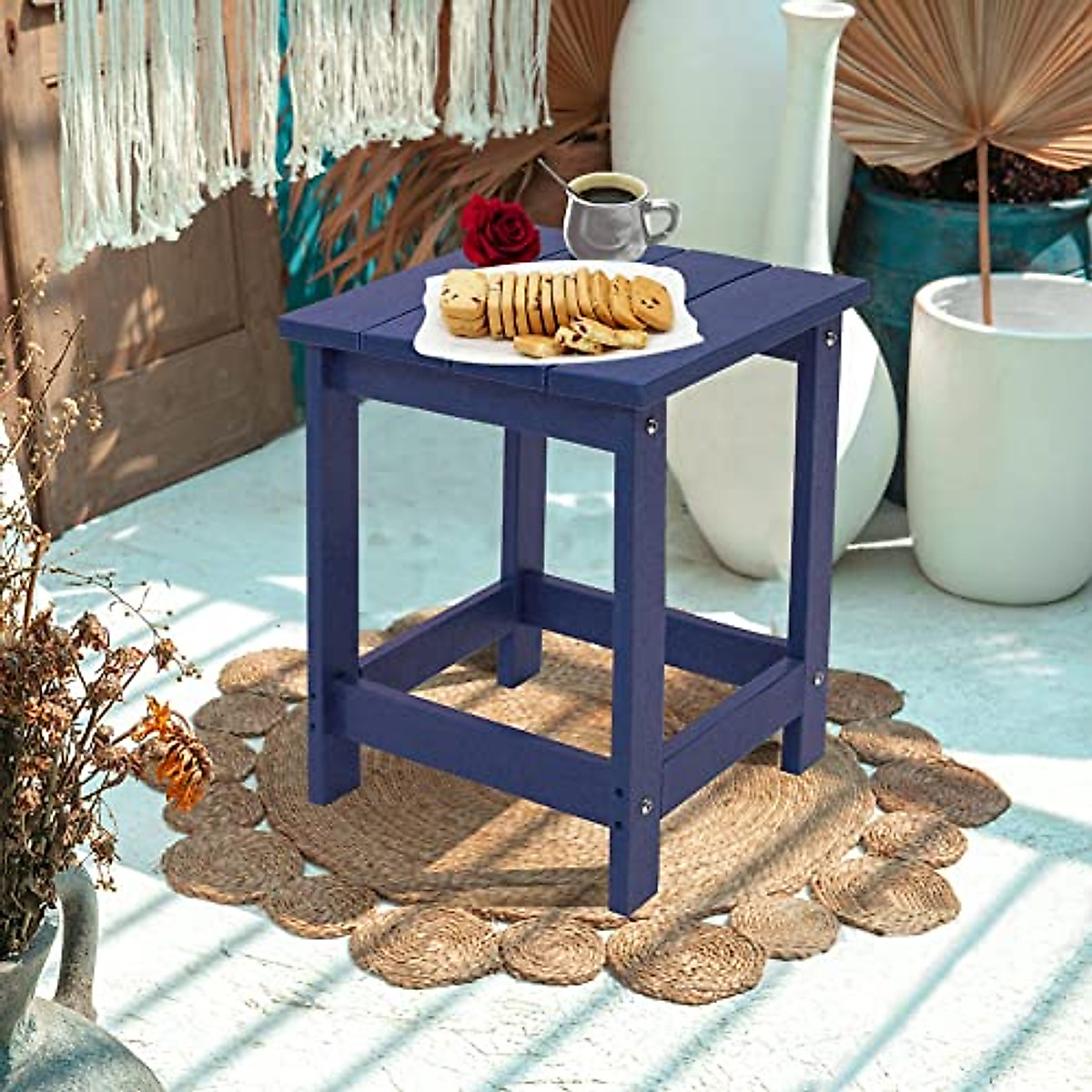 LZRS Adirondack Square Side Table, Pool Composite Patio Table,HDPE End Tables for Backyard,Pool, Indoor Companion, Easy Maintenance & Weather Resistant(Navy Blue)