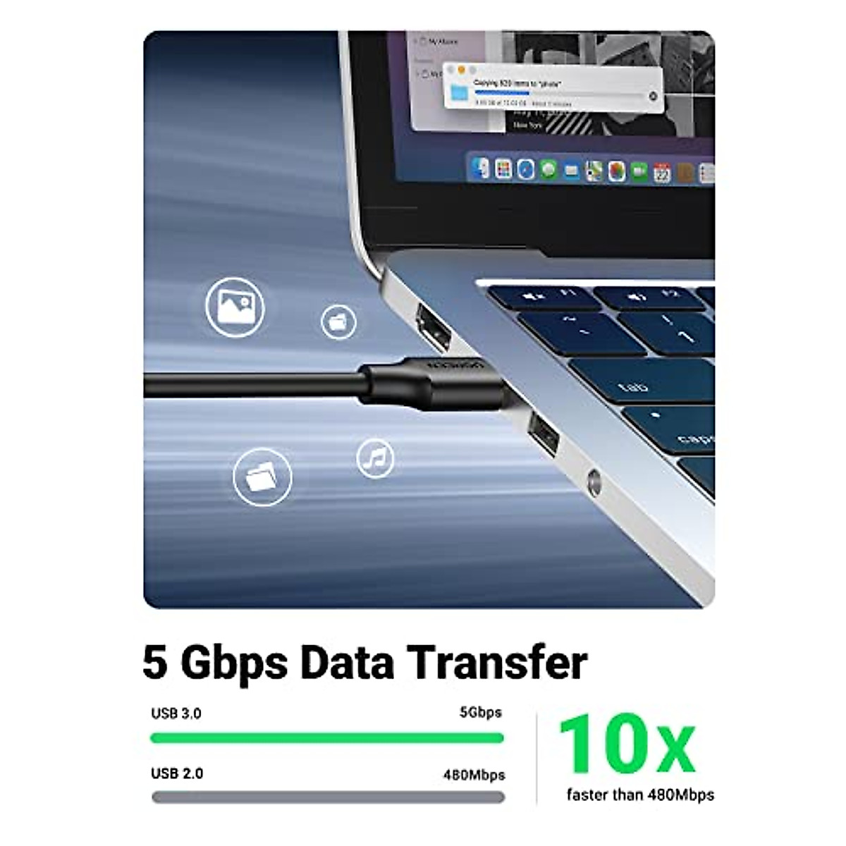 UGREEN USB Extender, USB 3.0 Extension Cable Male to Female USB Cable High-Speed Data Transfer Compatible with Webcam, Gamepad, USB Keyboard, Mouse, Flash Drive, Hard Drive, Oculus VR, Xbox 3 FT