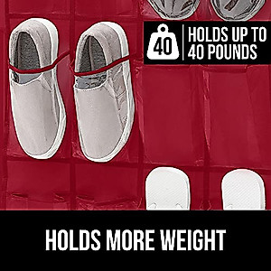 Gorilla Grip Crystal Clear Large 24 Pocket Shoe Organizer, Holds Up to 40 Pounds, Sturdy Hooks, Space Saving, Over Door, Storage Rack Hangs on Closets for Shoes, Sneakers or Accessories, Red