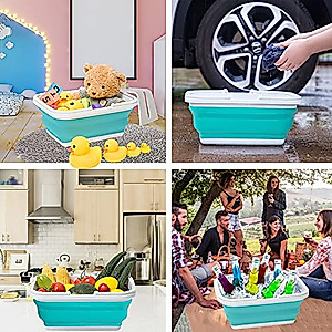 AUTODECO Collapsible Sink with Handle Towel, 2.37 Gal / 9L Foldable Wash Basin for Washing Dishes, Camping, Hiking and Home Blue