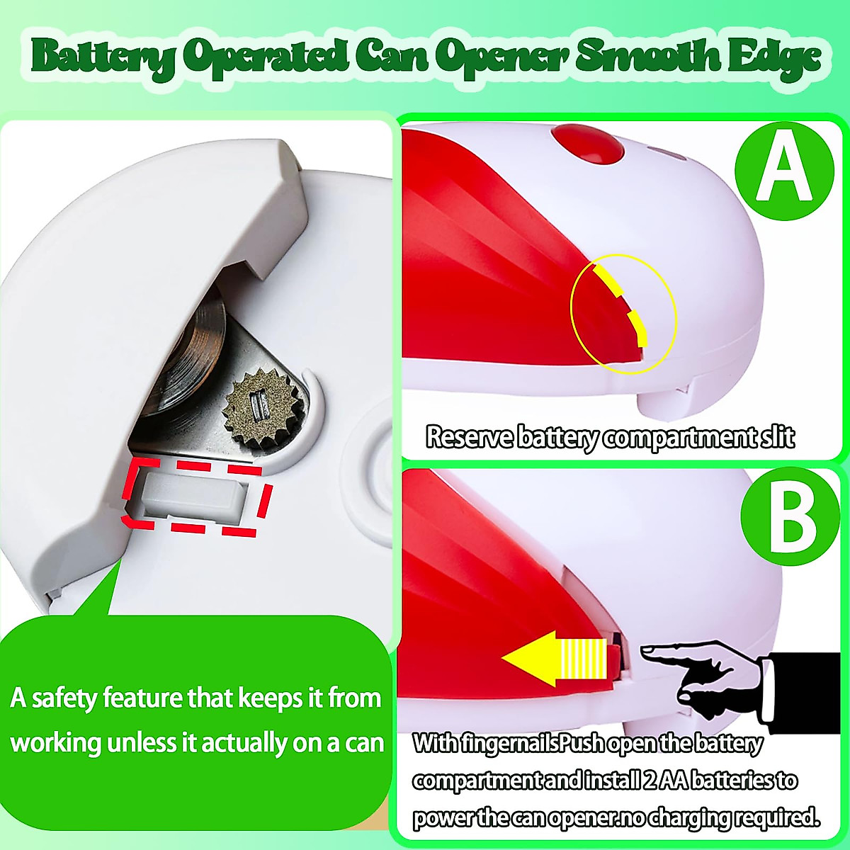 Electric Can Opener For Kitchen One Touch Start Automatic Can Opener Electric for Almost Cans Hands Free Battery Operated Can Opener For Seniors and Arthritis Smooth Edge Food-Safe (Red)