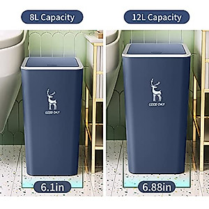 Trash Can, Plastic Garbage Can with Press Lid, 2 Pack Waste Basket for Bathroom, Kitchen, Bedroom, Garbage Bin with Push Button, Commercial Trash Bin for Office,2Gallon &3 Gallon (Navy Blue)