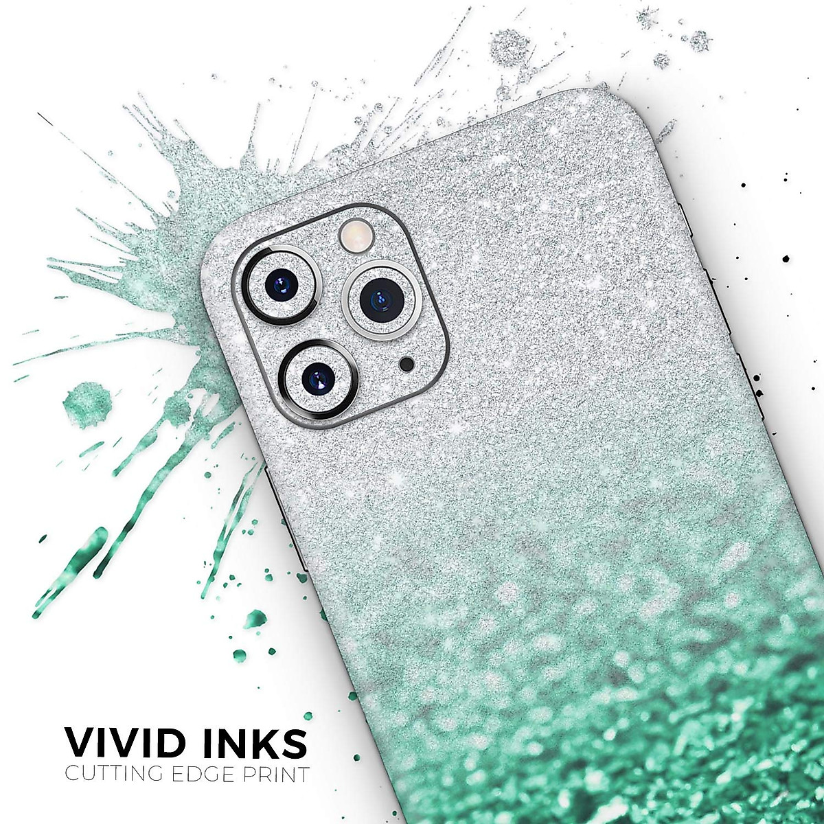 Design Skinz Aqua Green & Silver Glimmer Fade - DesignSkinz Protective Vinyl Decal Wrap Skin Cover Compatible with The Apple iPhone 12 Pro (Full-Body, Screen Trim & Back Glass Skin)