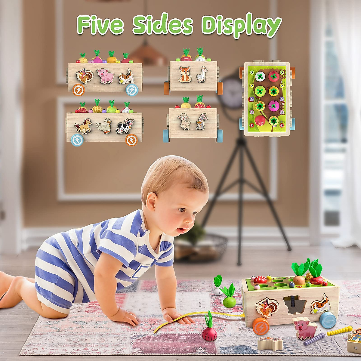 Achiyway Montessori Toys for Baby Boys Girls Age 2 3 4 5 Year Old, Wood Preschool Learning Fine Motor Skills Game, Baby Educational Toddler Toys (Animals car Toy)