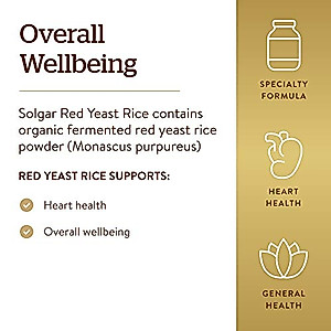 Solgar Red Yeast Rice 600 mg, 120 Vegetable Capsules - Supports Heart Health - Fermented to Increase Bioavailability - Non-GMO, Vegan, Gluten Free, Dairy Free, Kosher - 60 Servings