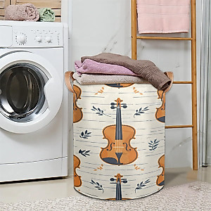 Custom Round Collapsible Laundry Baskets Violin Leaves Customized Large Toy Basket Personalize Hamper Dorm Bathroom Playroom Room Decor 16x20.8 Inch
